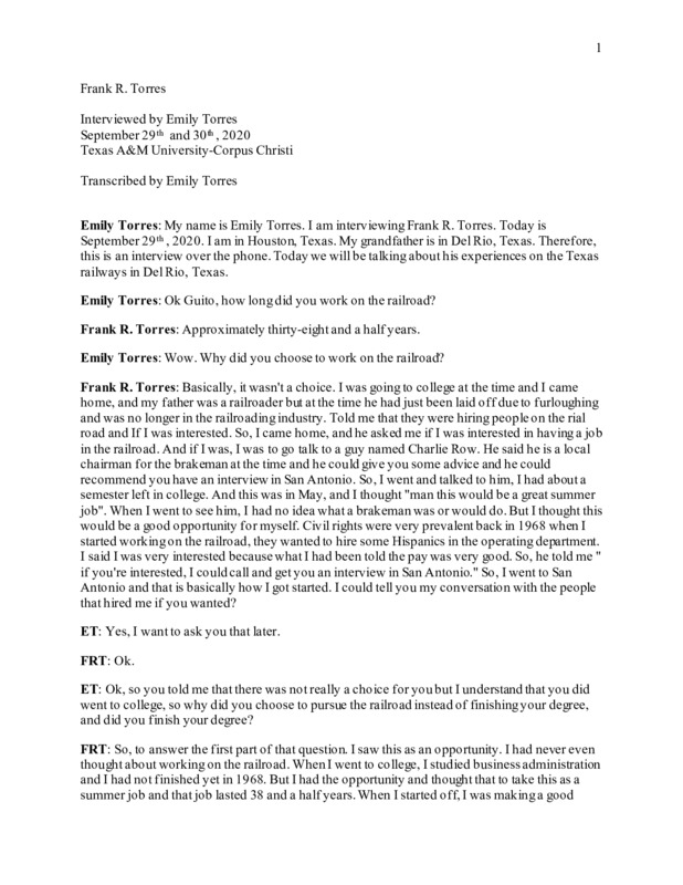 Oral History Interview of Frank R. Torres · South Texas Stories · Bell ...