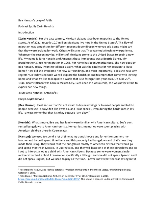 Oral History Interview of Bea Hanson · South Texas Stories · Bell ...